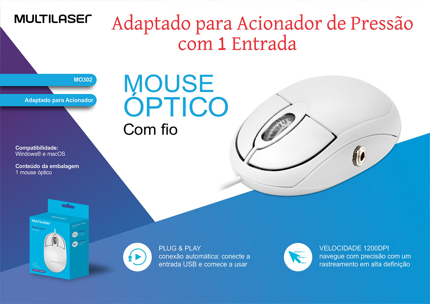 Mouse 1 Entrada Preto Adaptado Para Acionador